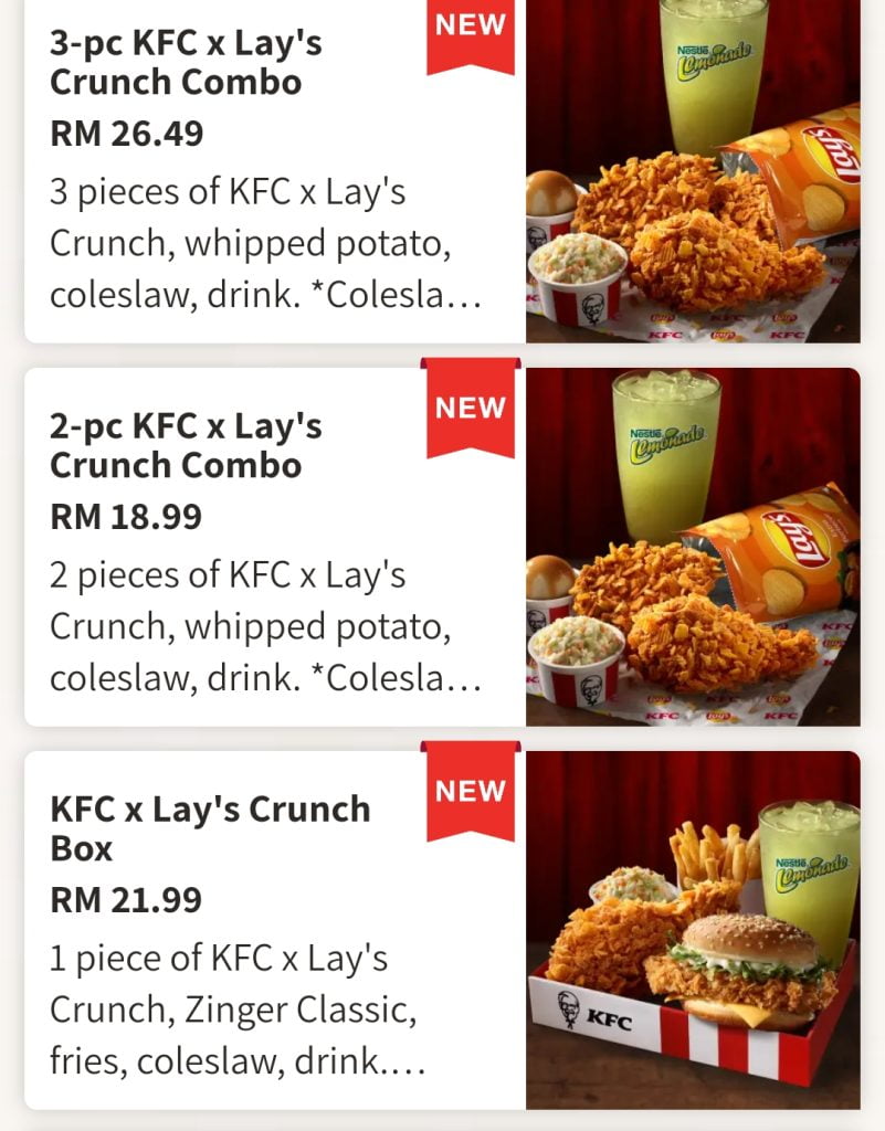 KFC x Lay's Crunch Combo as low RM 18.99 Limited Time Offers