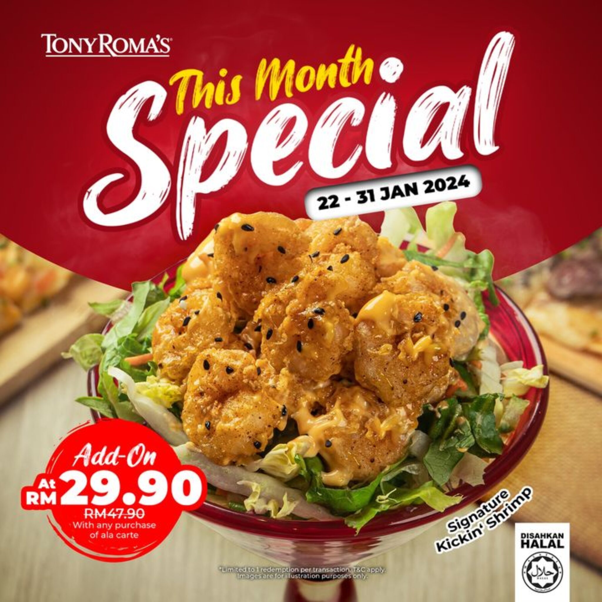 Tony Roma's Kickin Shrimp for only RM29.90 on January 2024