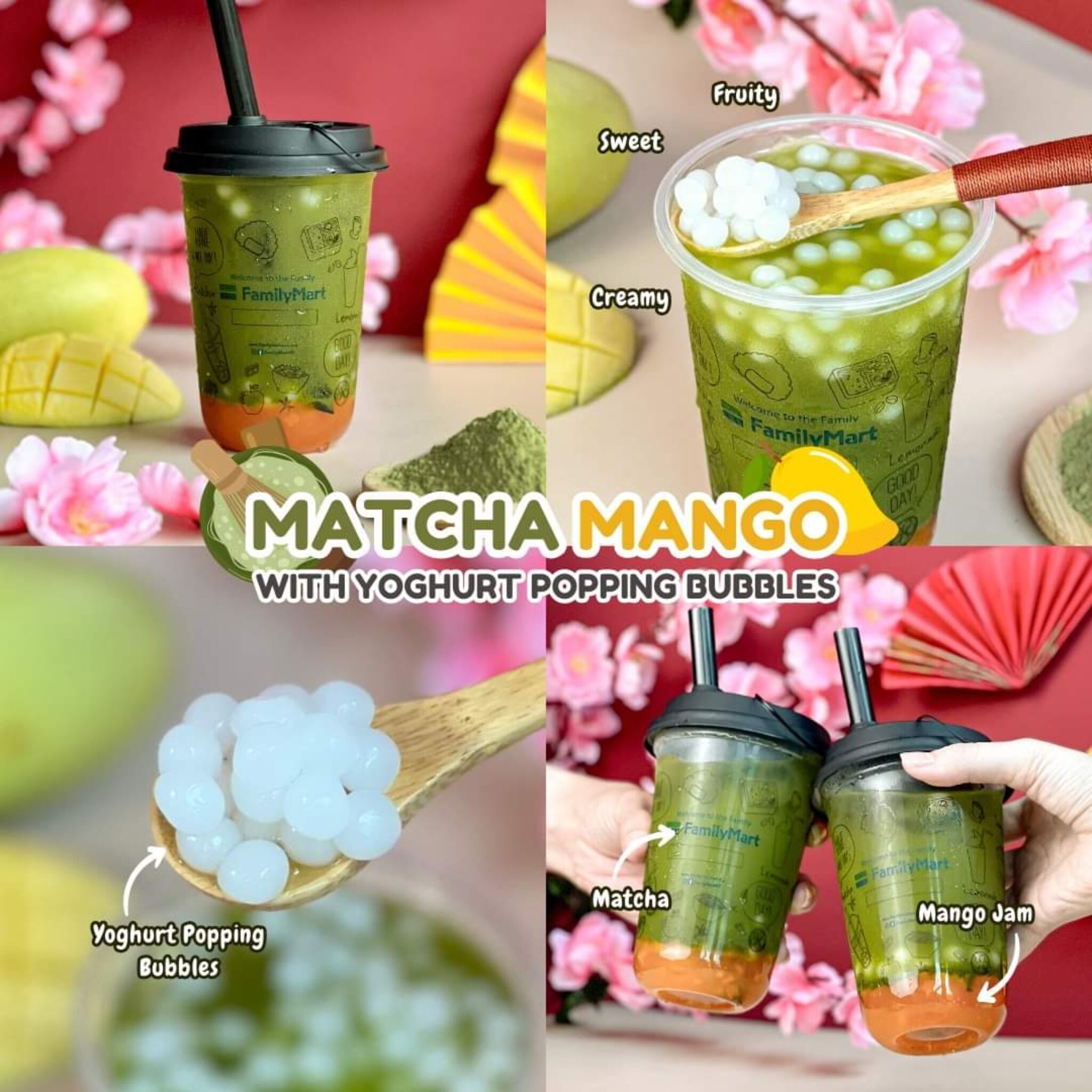 FamilyMart Ultimate Matcha Mango Yoghurt Drink with Popping Bubbles in ...
