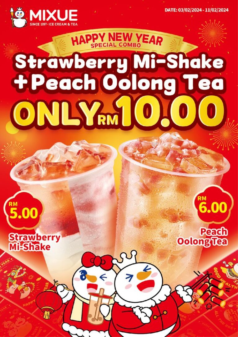 MIXUE 蜜雪冰城 Strawberry Mi-Shake + Peach Oolong Tea for a special price ...