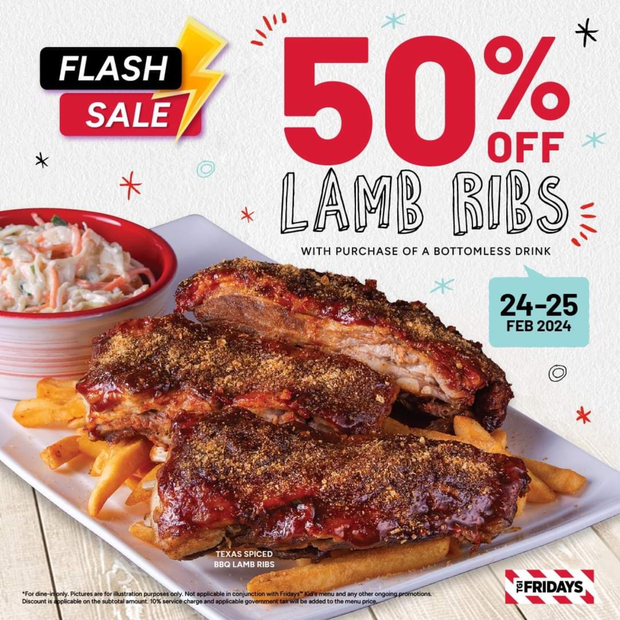 TGI Fridays Flash Sale: 50% Off Lamb Ribs & Bottomless Drinks February ...