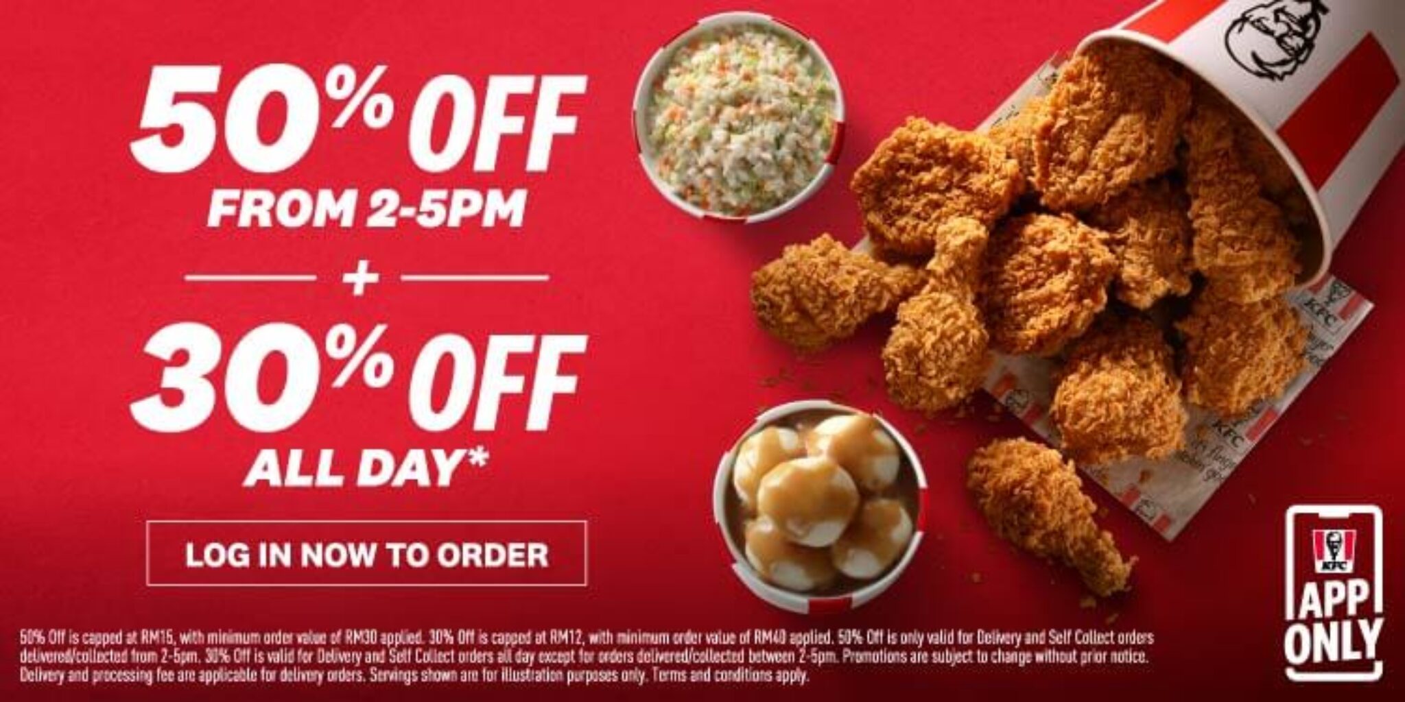 KFC March - April Exclusive Offer: Enjoy 50% Off from 2-5PM and 30% Off All Day on KFC APP Orders!