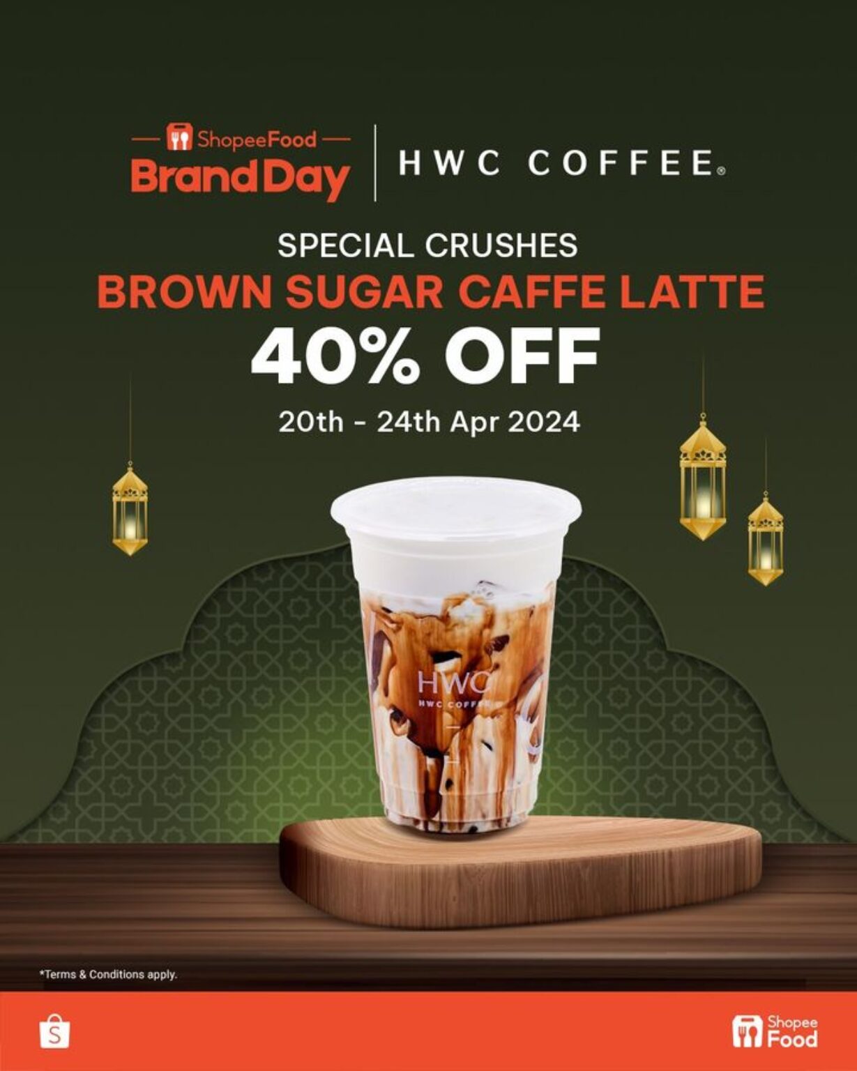 HWC Coffee: 40% Off Brown Sugar Caffe Latte Promotion - April 2024