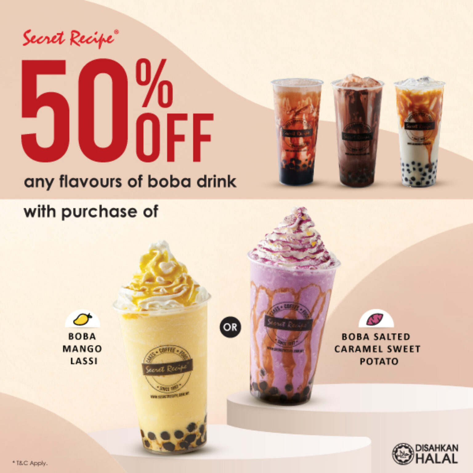 Secret Recipe: Buy 1 Selected Boba Drink, Get 2nd at 50% Off Promo ...