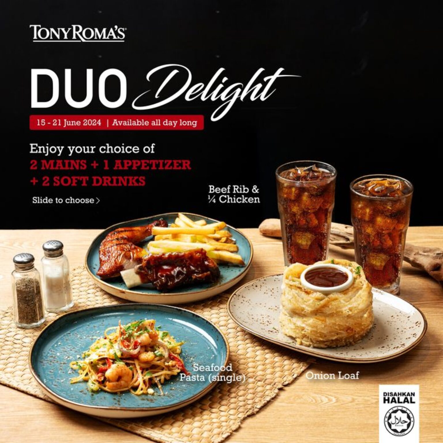 Tony Roma's Duo Delight 2024: Enjoy 2 Mains, 1 Appetizer, and 2 Soft ...