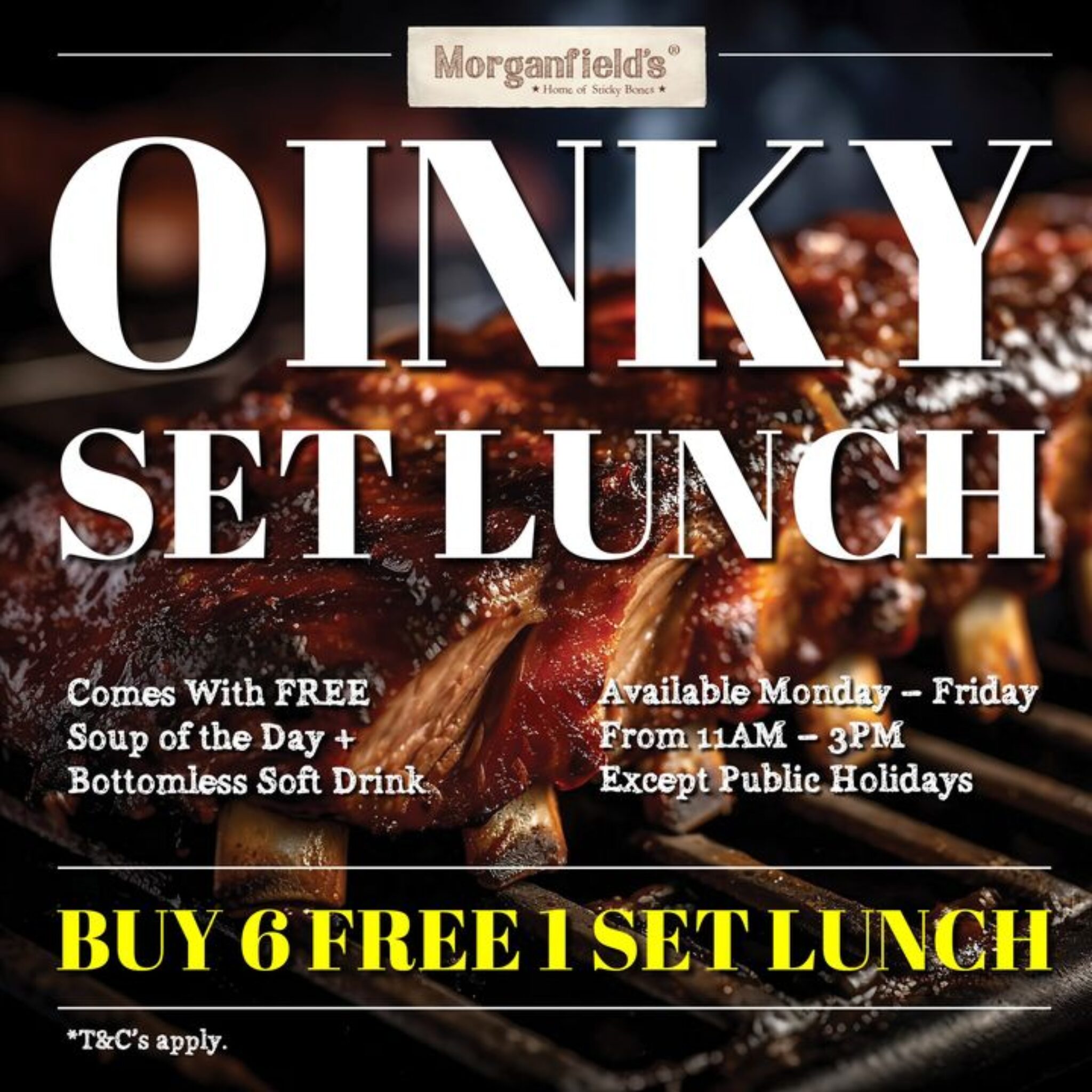 Enjoy Morganfield's Set Lunches: Free Soup and Soft Drink!