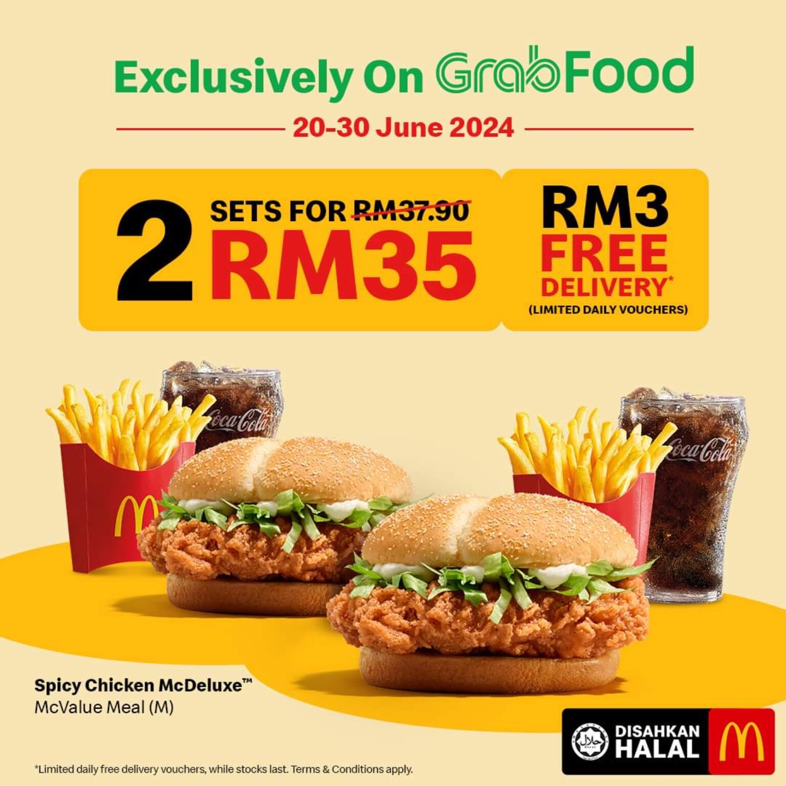 McDonald's Exclusive Offer 2024: 2 McValue Meals for RM35 with RM3 Free Delivery on GrabFood
