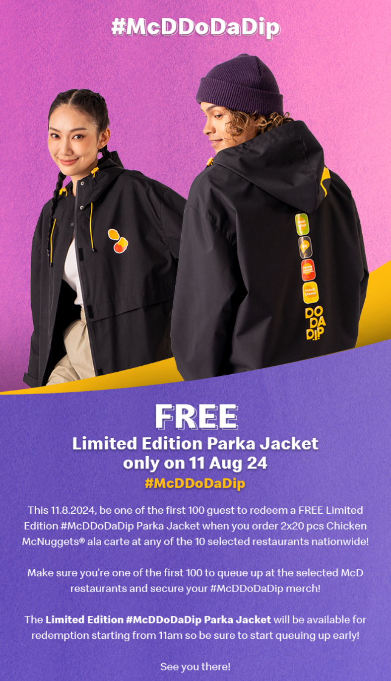 McDonald's #McDDoDaDip Limited Edition Parka Jacket Giveaway on 11 ...