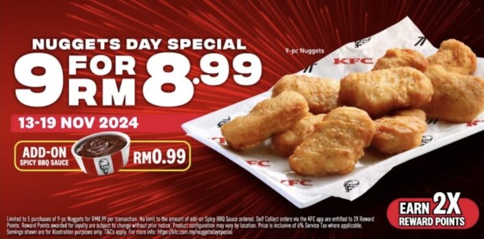 Enjoy KFC's 7-Day Nuggets Day Special: Get 9-pc Nuggets for Only RM8.99!