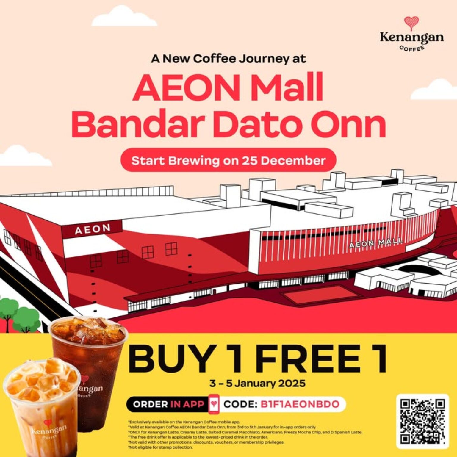 Kenangan Coffee's Buy-One-Get-One Free Deal at AEON Mall Bandar Dato Onn