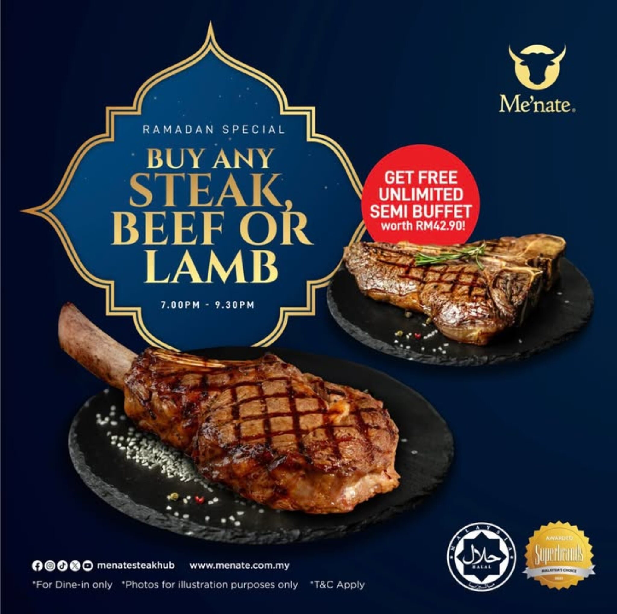 Me’nate Steak Ramadan 2025 Promo: FREE Unlimited Buffet with Beef or Lamb Steak Purchase!