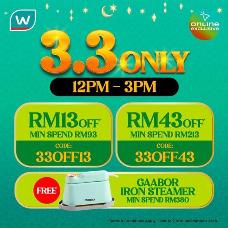 Watsons Malaysia 3.3 Raya Sale 2025: Snag Health & Beauty Essentials with Up to RM43 OFF!