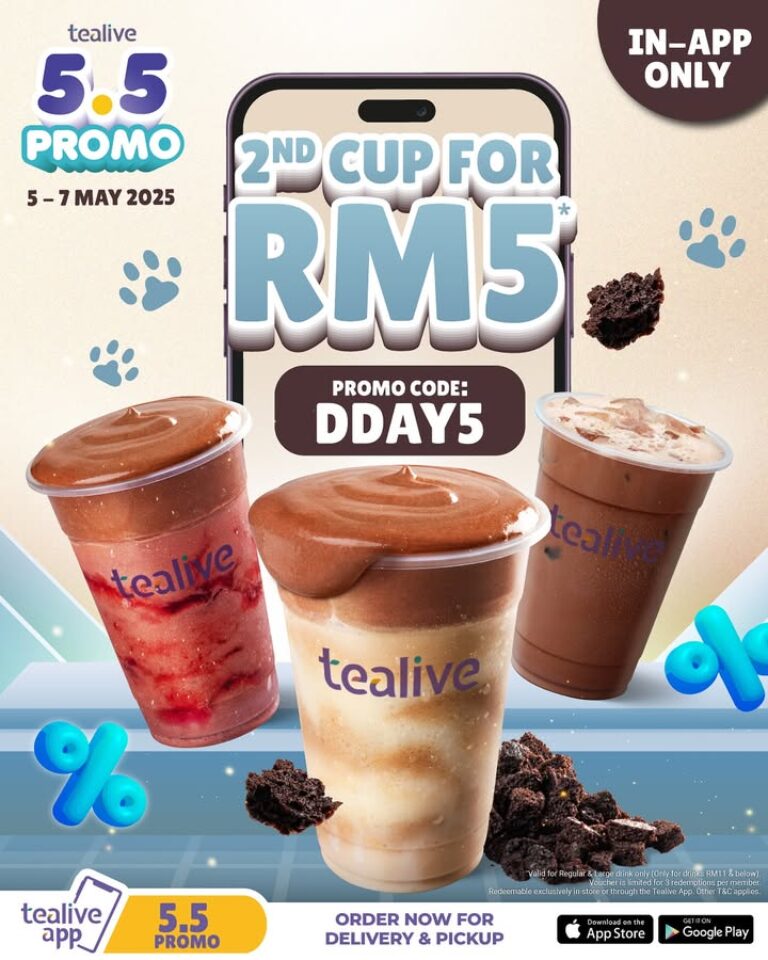 Get Your 2nd Drink for Only RM5 at Tealive from May 5-7, 2025!