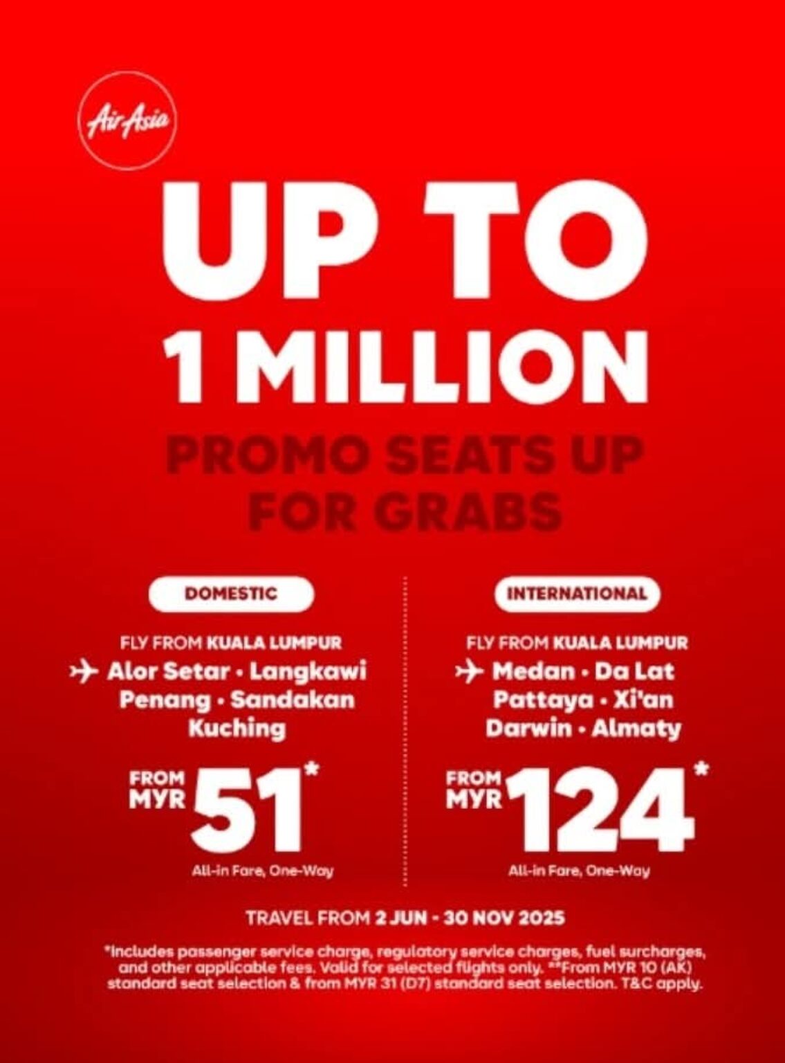 AirAsia Promo 2025: Fly from RM51 with 1 Million Seats on Sale!